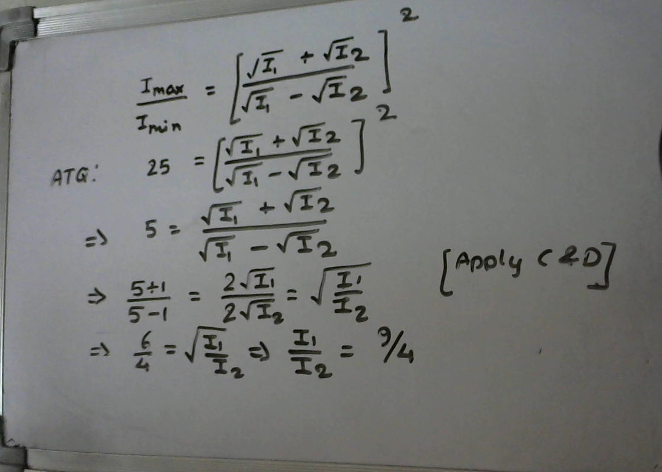 Two coherent sources of different intensities send waves which ...