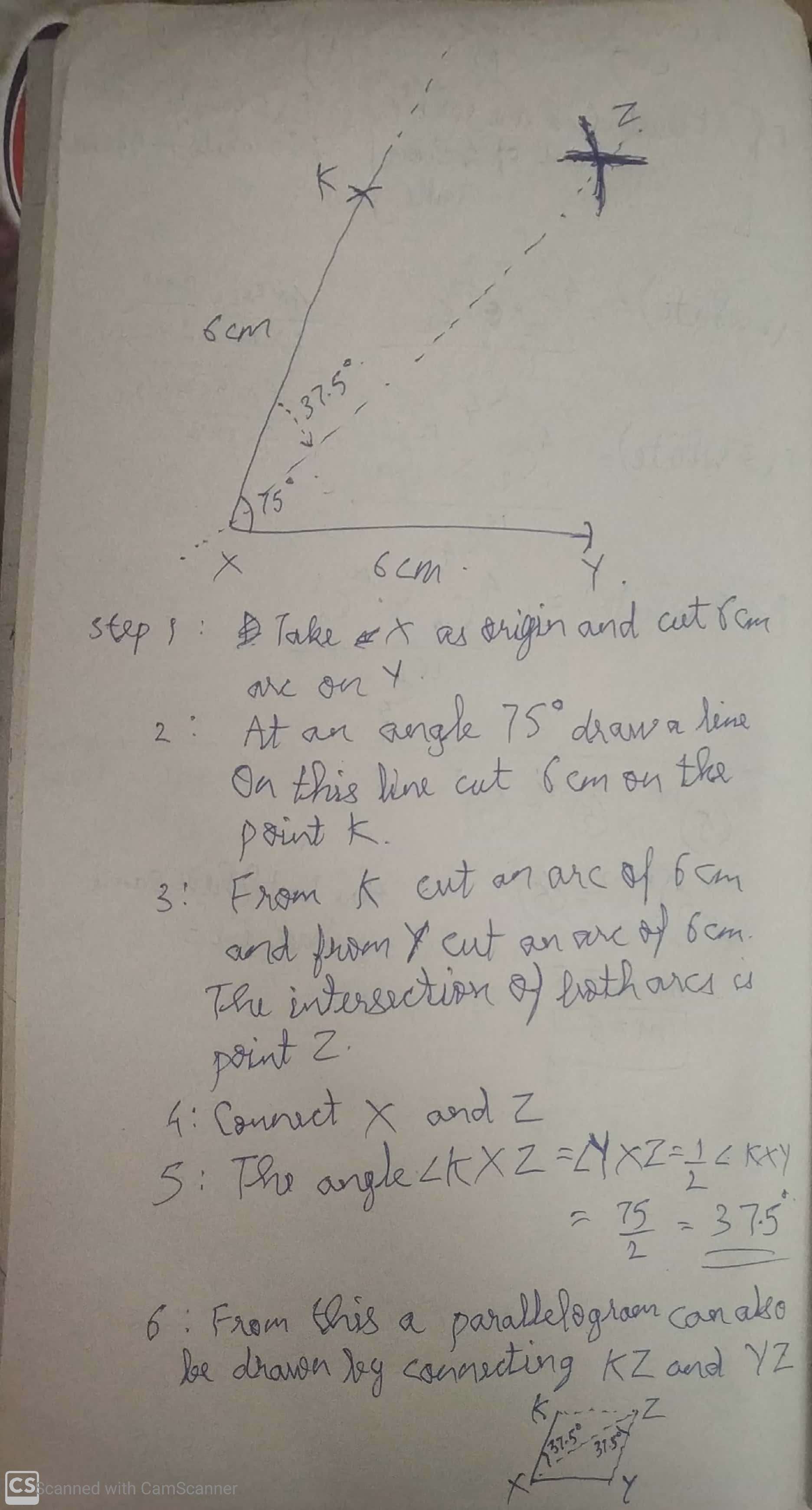 Draw a line XY=6cm,construct an angle XYZ = 75\(^0\). Draw bisector of ...