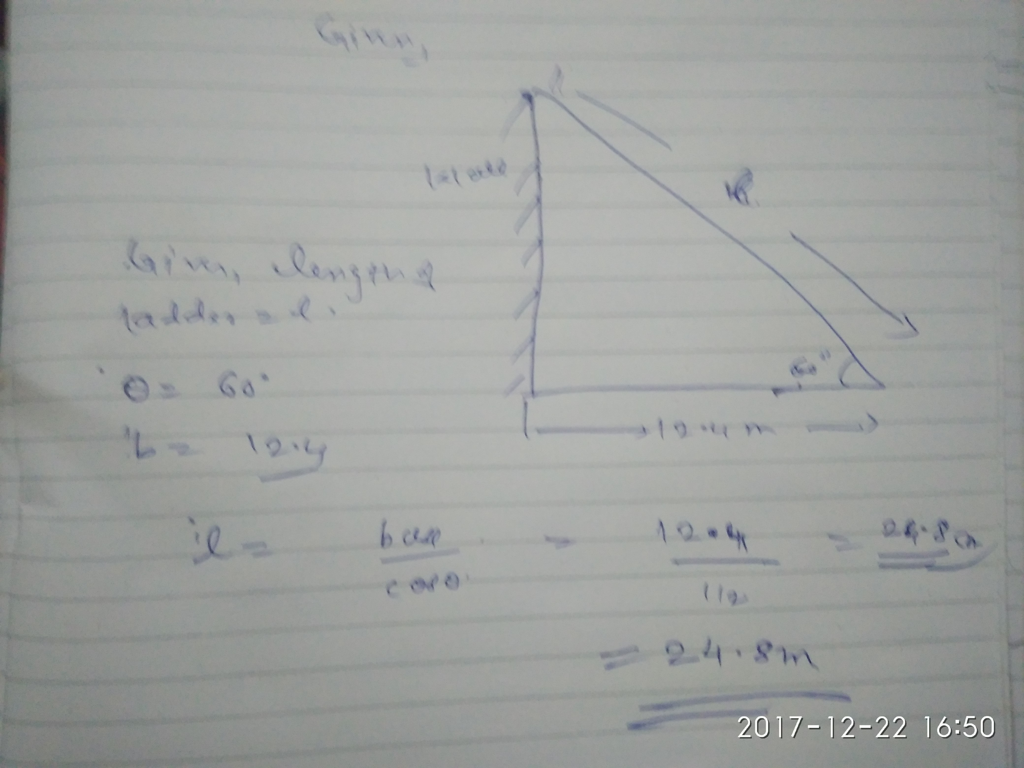 The angle of elevation of a ladder leaning against a wall is 60º and ...