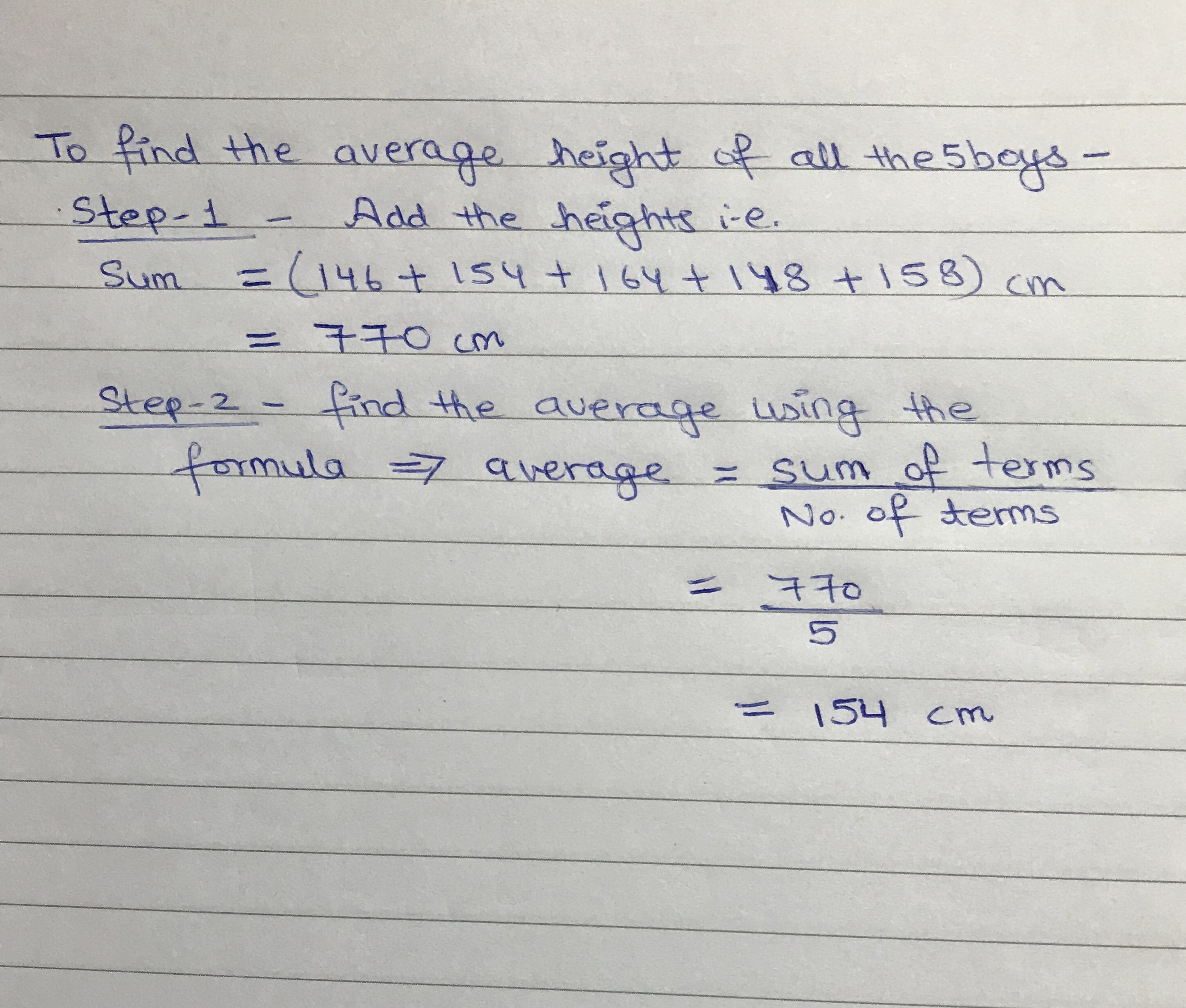 The height of 5 boys is recorded as, 146 cm, 154 cm, 164 cm, 148 cm and ...