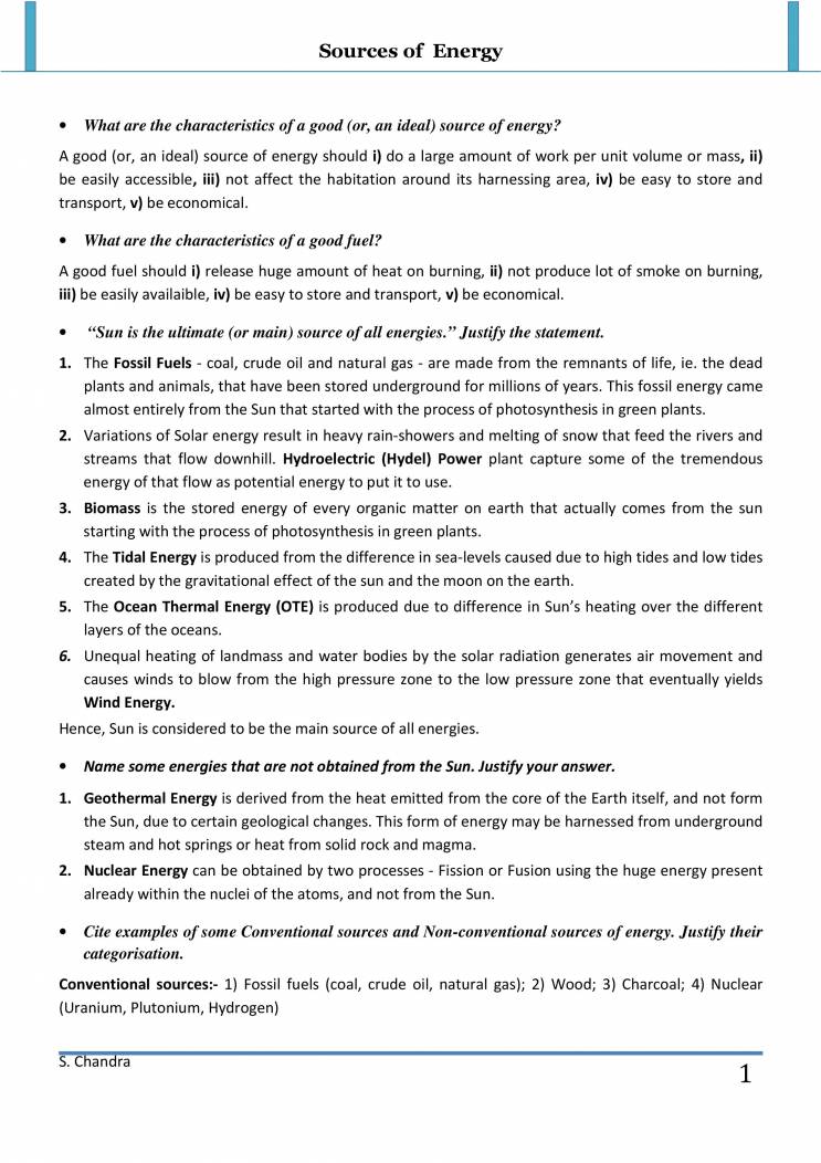 Sources Of Energy - Notes - LearnPick India