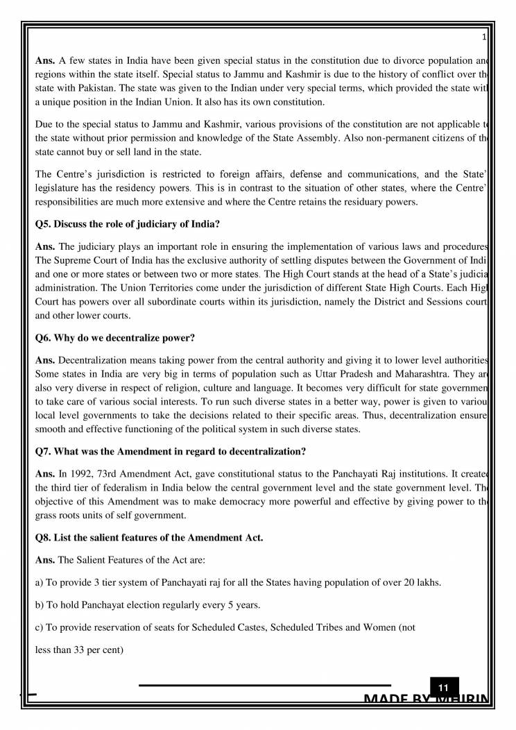 CBSE Class 10 Civics Notes - Notes - LearnPick India