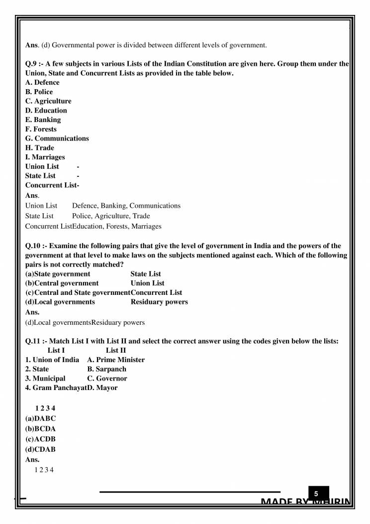 CBSE Class 10 Civics Notes - Notes - LearnPick India