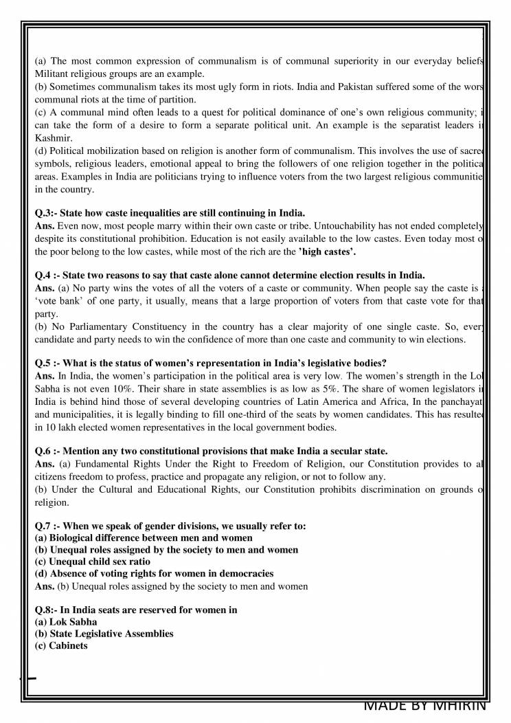 CBSE Class 10 Civics Notes - Notes - LearnPick India