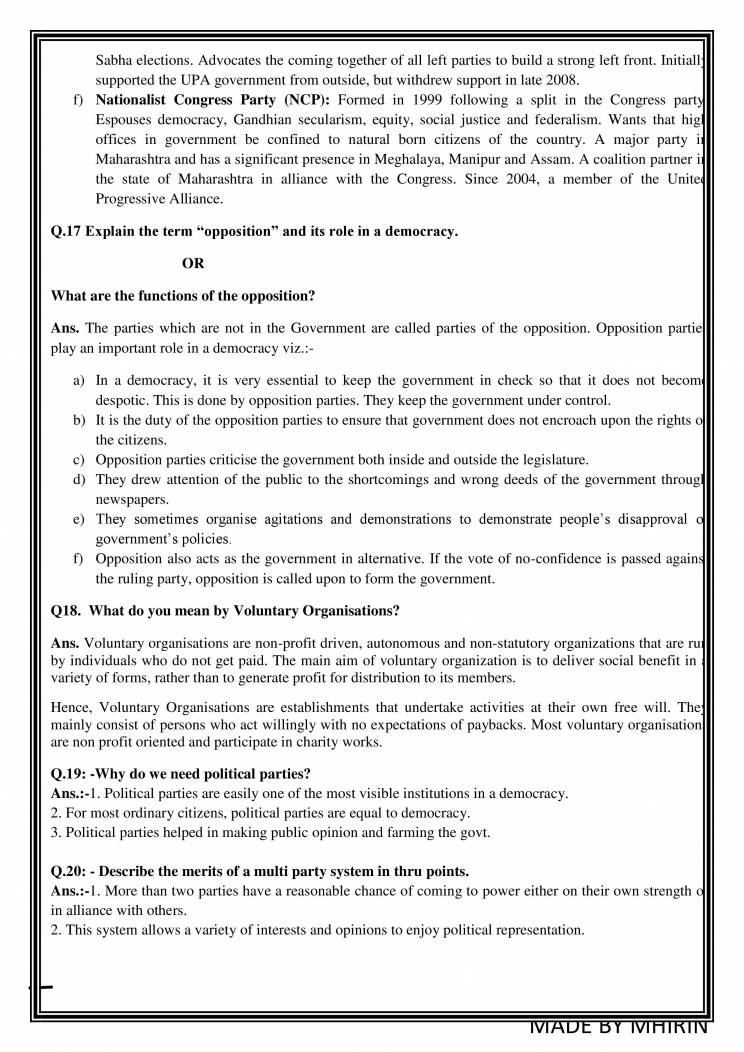 CBSE Class 10 Civics Notes - Notes - LearnPick India