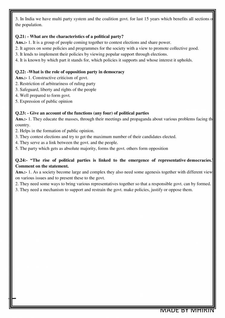 CBSE Class 10 Civics Notes - Notes - LearnPick India