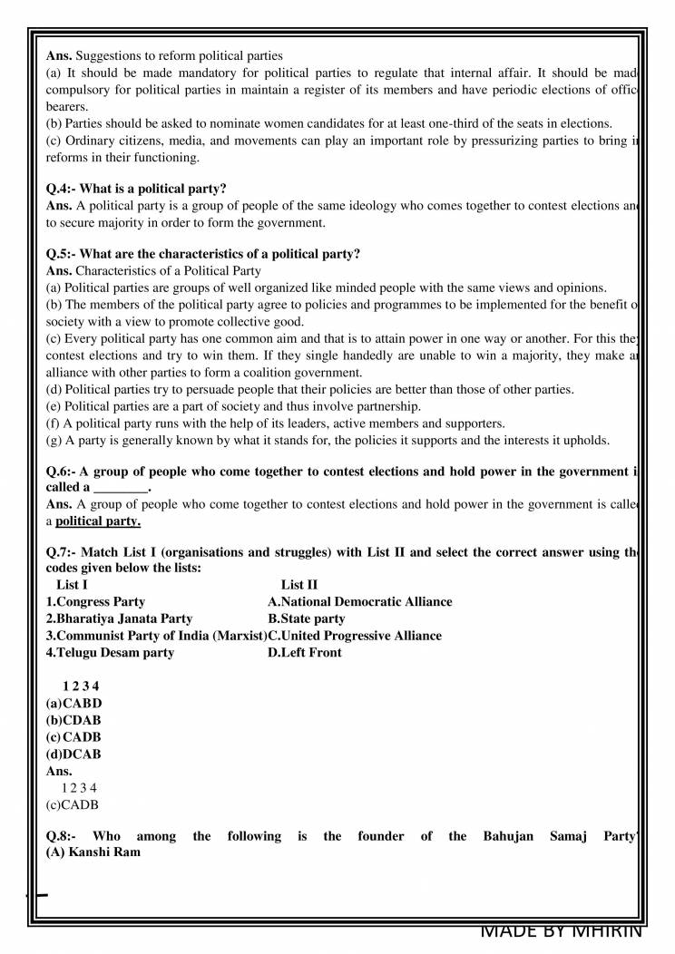 CBSE Class 10 Civics Notes - Notes - LearnPick India