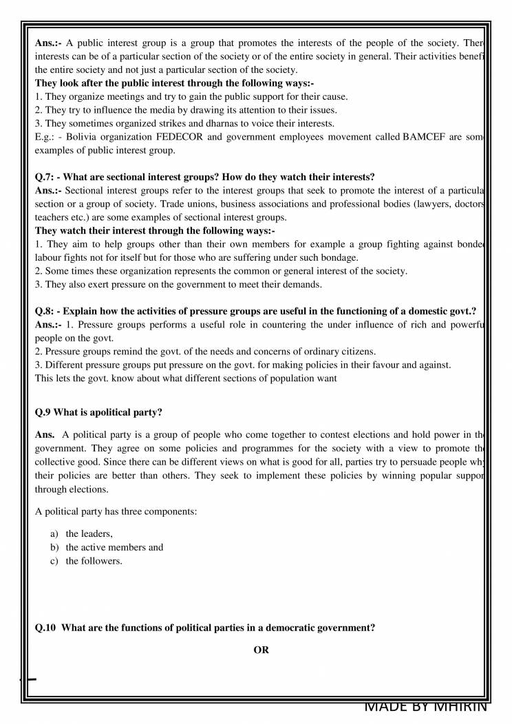 CBSE Class 10 Civics Notes - Notes - LearnPick India