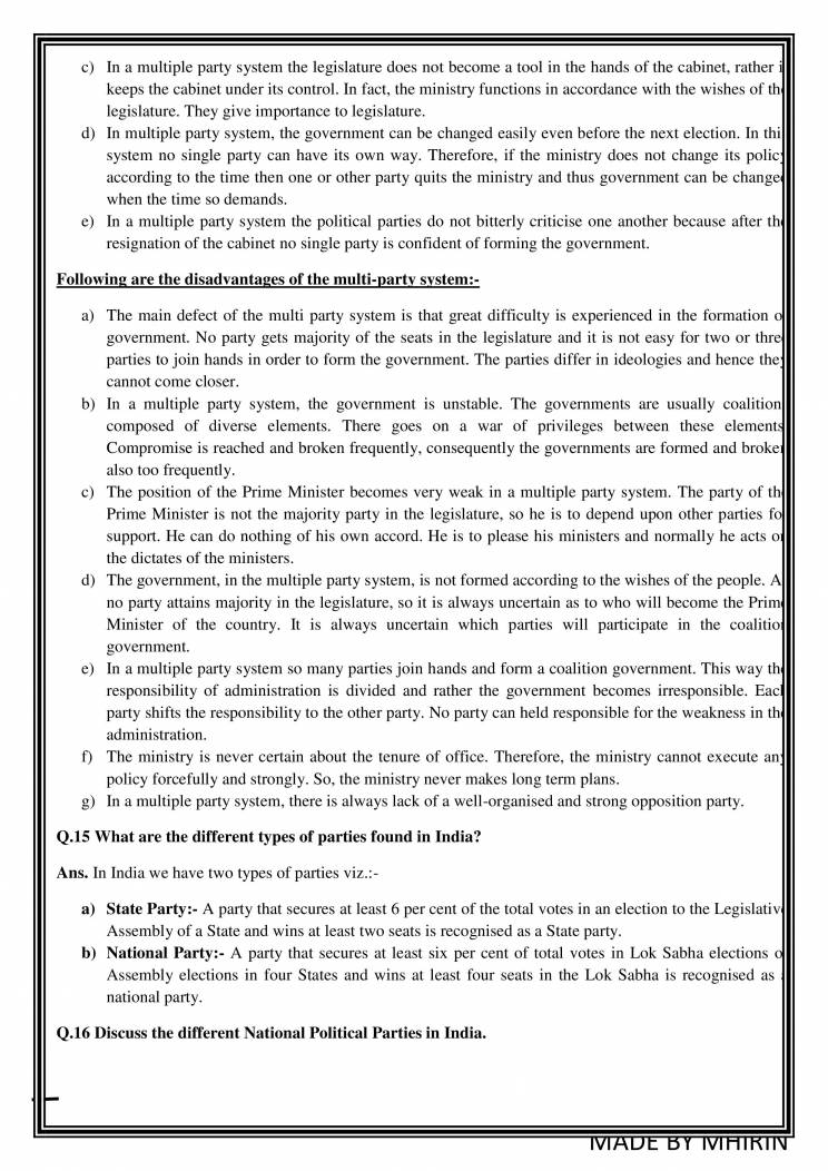 CBSE Class 10 Civics Notes - Notes - LearnPick India