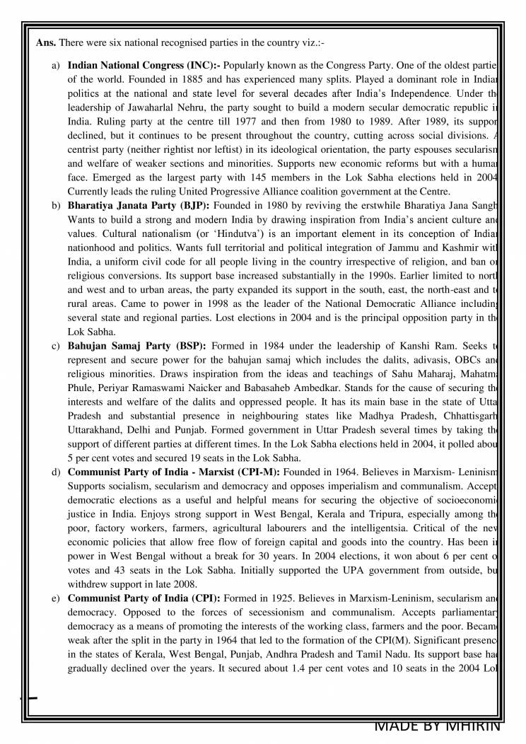 CBSE Class 10 Civics Notes - Notes - LearnPick India