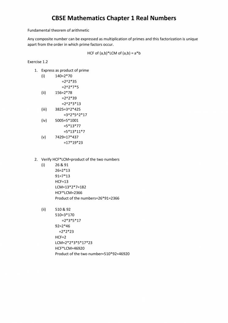 CBSE Class X Chapter 1 Real Numbers - Notes - LearnPick India