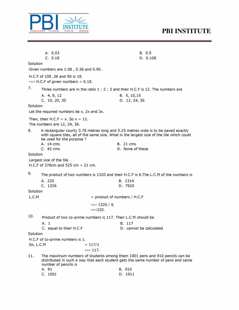 Math Topic - HCF & LCM - Notes - LearnPick India