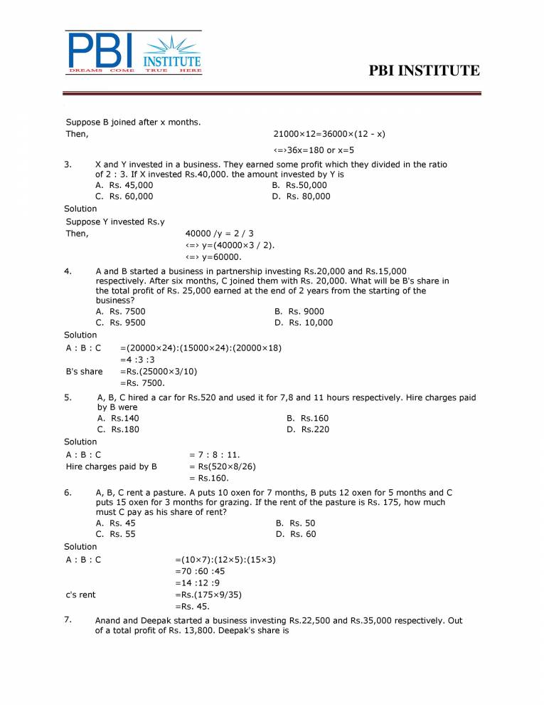 Math Topic - Partnership - Notes - LearnPick India