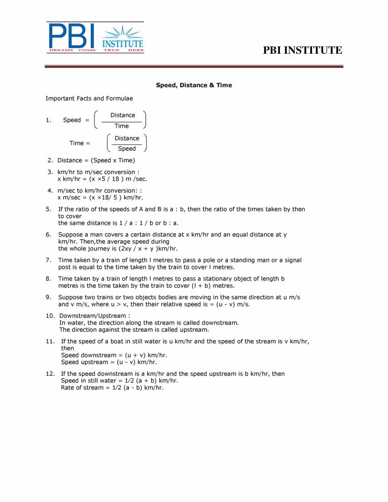 Math Topic - Speed, Distance & Time - Notes - LearnPick India