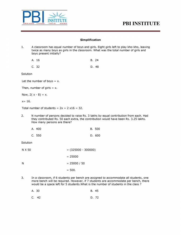 Math Topic - Simplification - Notes - LearnPick India