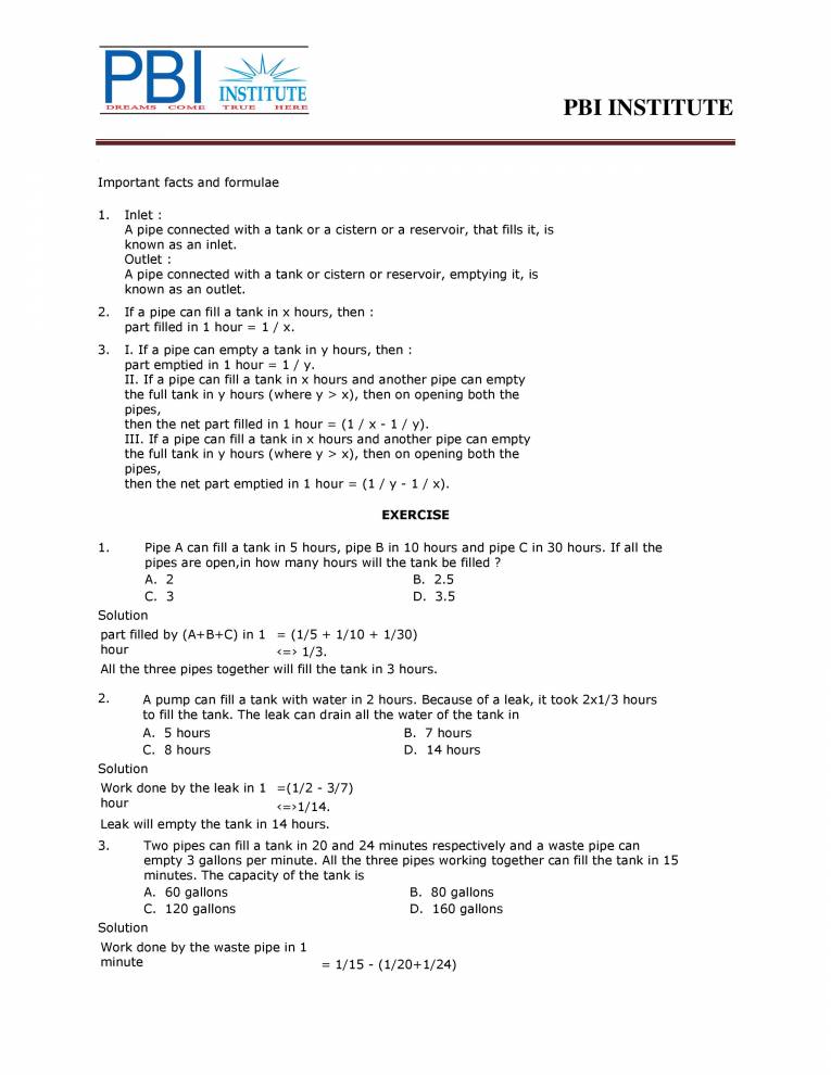 Math Topic - Pipes & Cisterns - Notes - LearnPick India