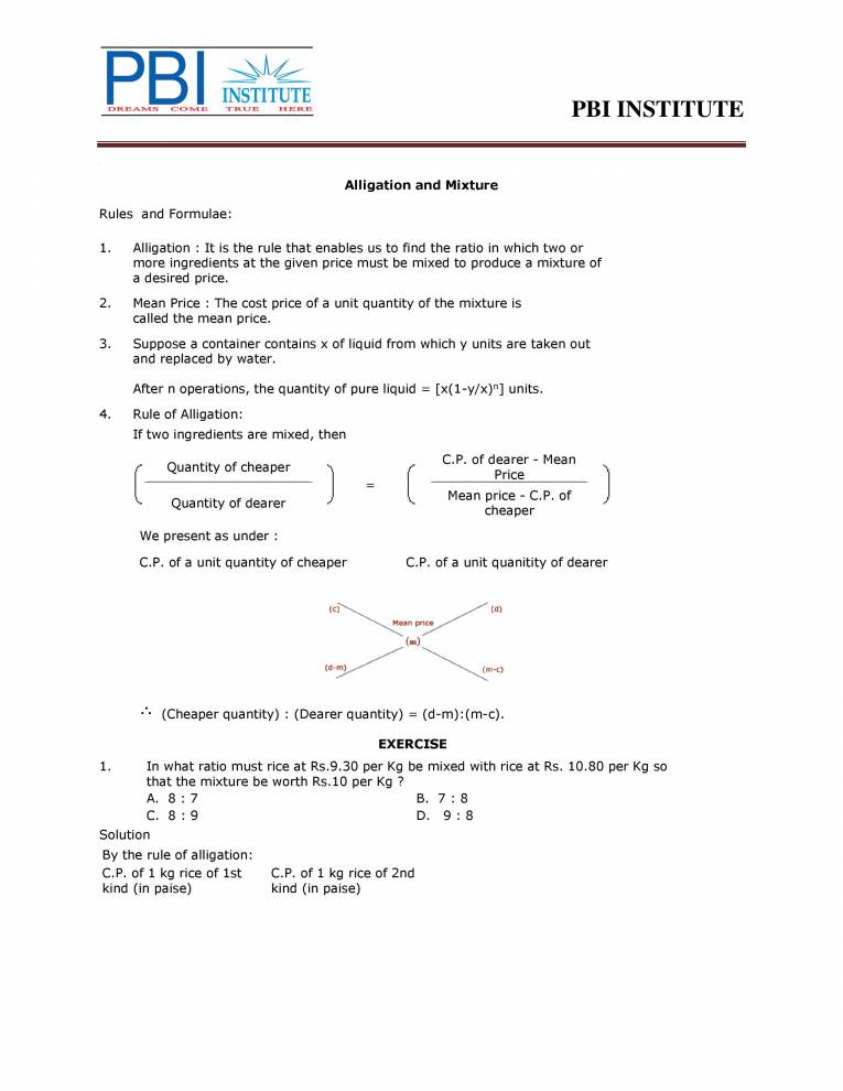 Math Topic - Alligation - Notes - LearnPick India