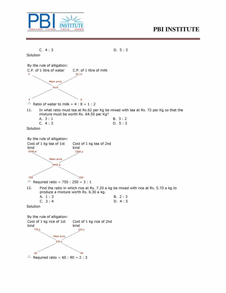 Math Topic - Alligation - Notes - LearnPick India