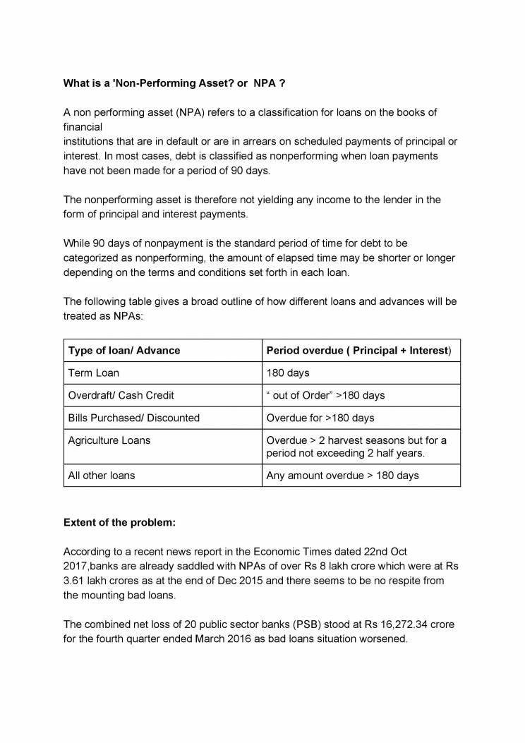 Non Performing Asset (NPA) - Notes - LearnPick India