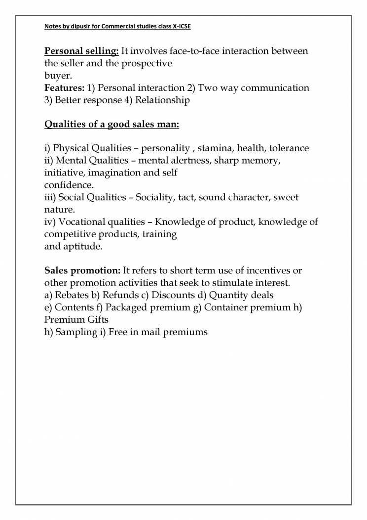 Notes For Commercial Studies-Class X-ICSE - Notes - LearnPick India