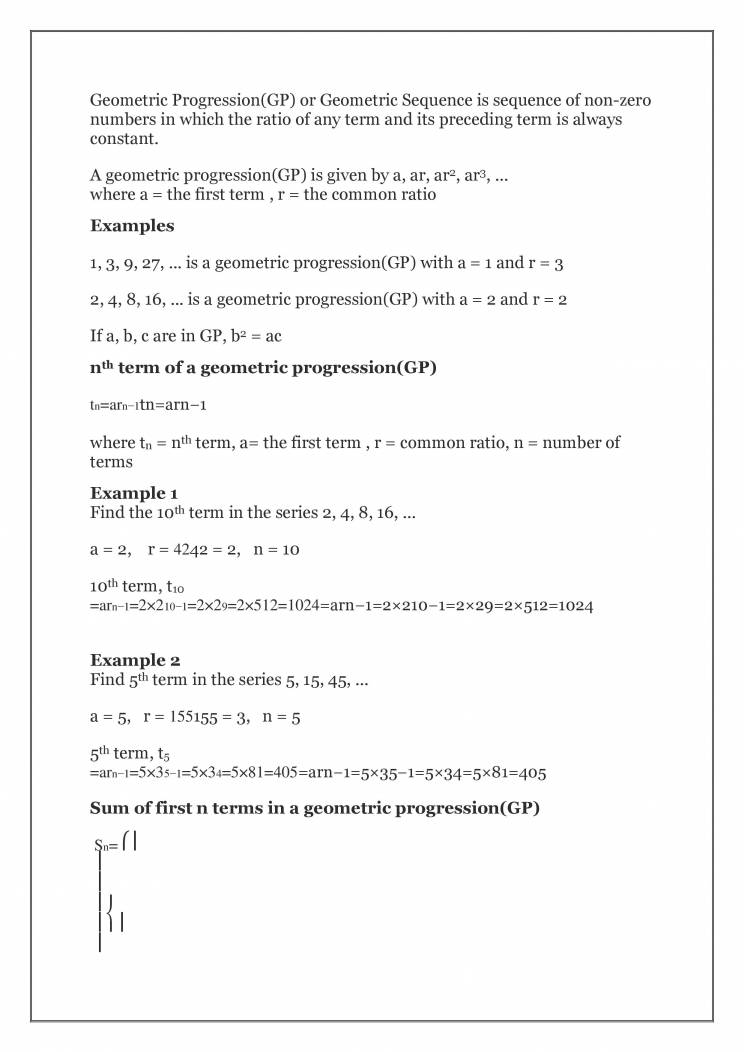 Important Formulas And Concepts-AP,GP-ICSE Math - Notes - LearnPick India