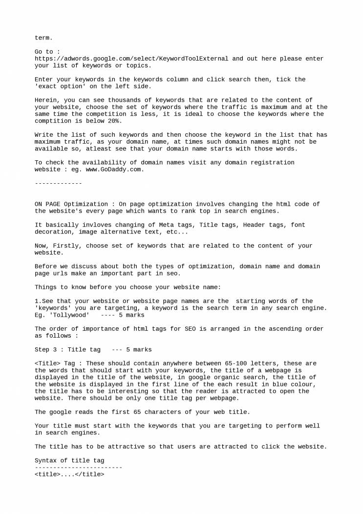 SEO Notes - Notes - LearnPick India