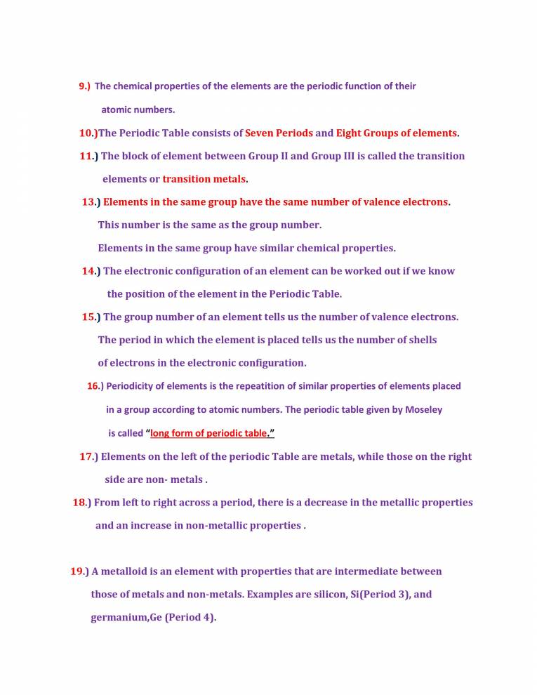 Periodic Table And Classification - Notes - LearnPick India