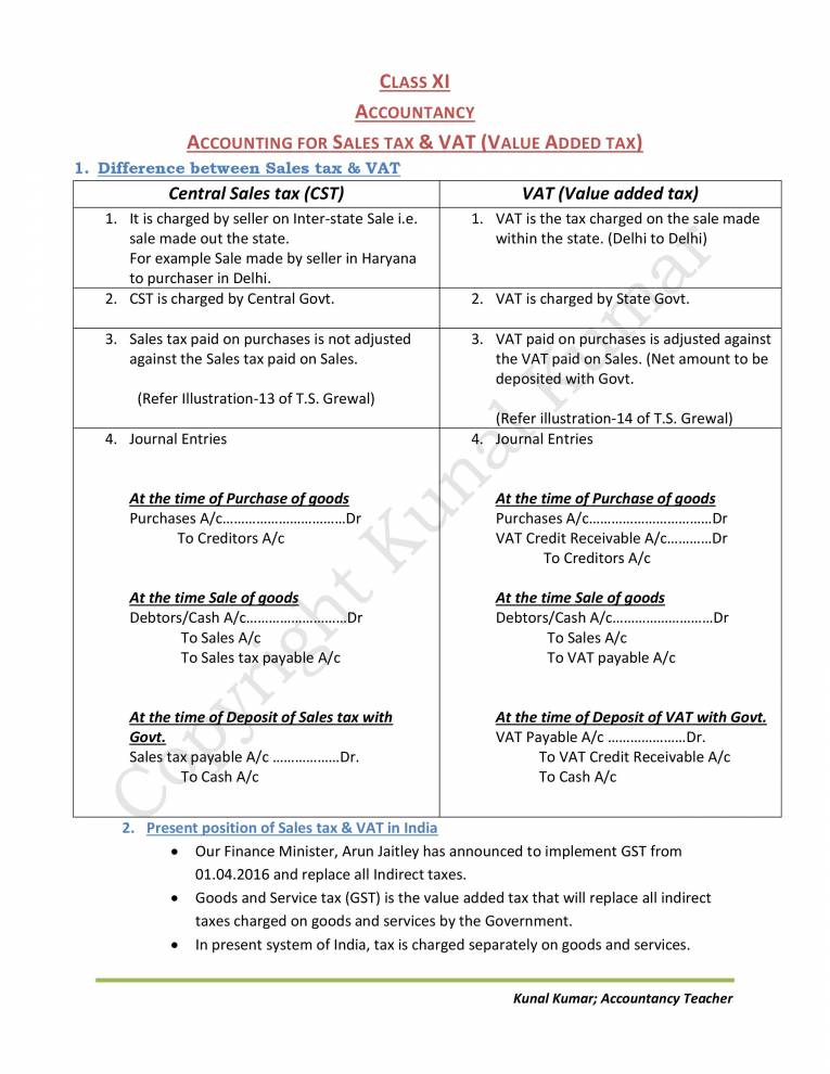 Accounting For Sales Tax & VAT- Explained - Notes - LearnPick India