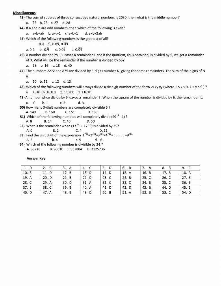 Quantitaive Aptitude - Number System For GATE Aspirants - Notes ...