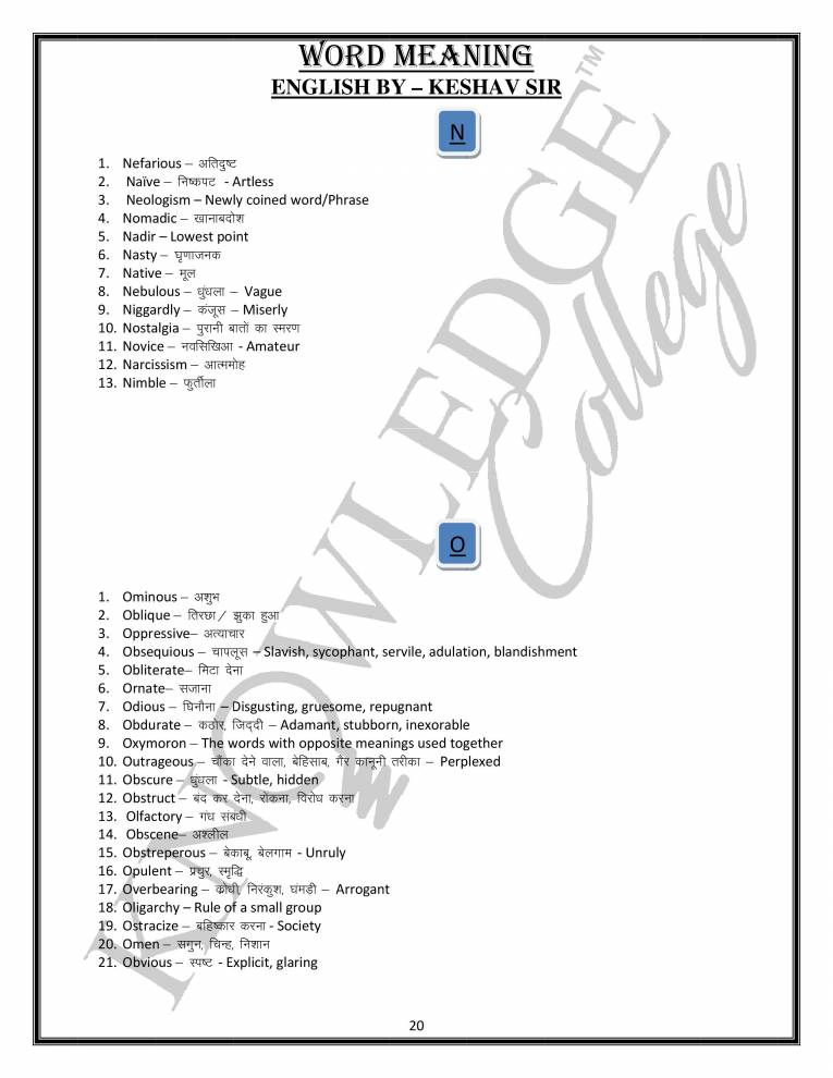 English Word Meanings. - Notes - LearnPick India