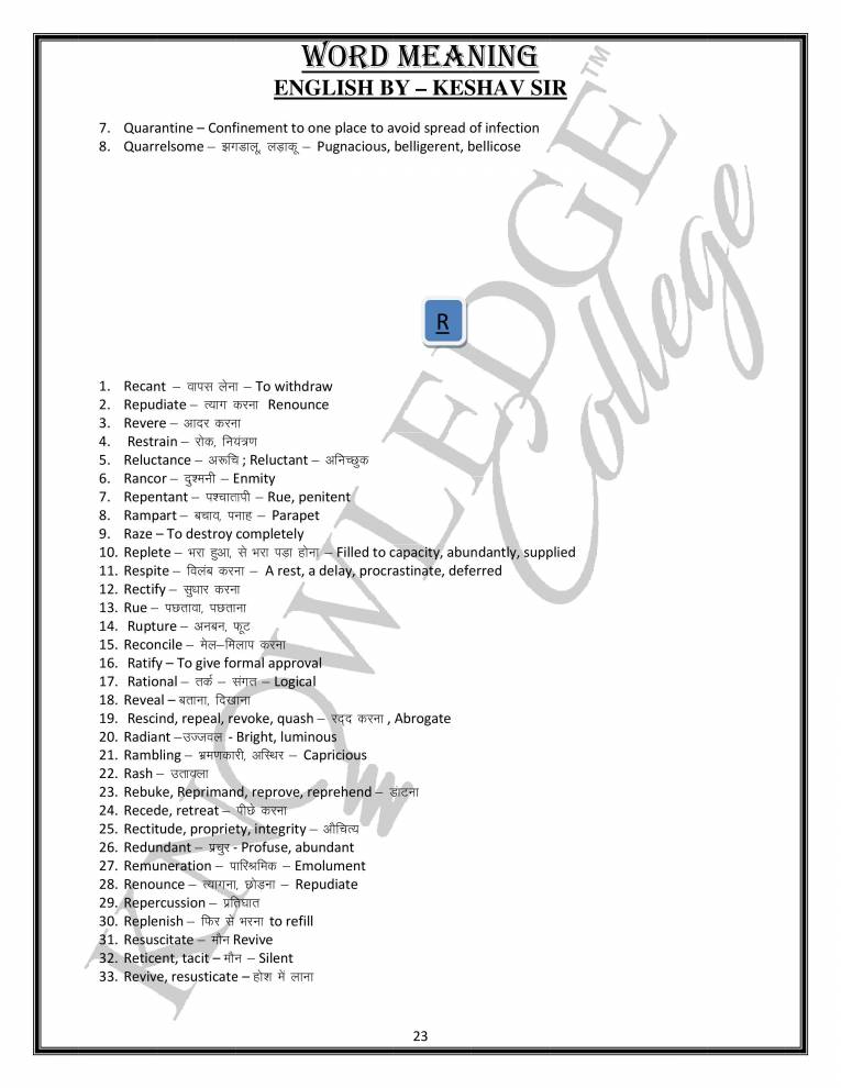 English Word Meanings. - Notes - LearnPick India