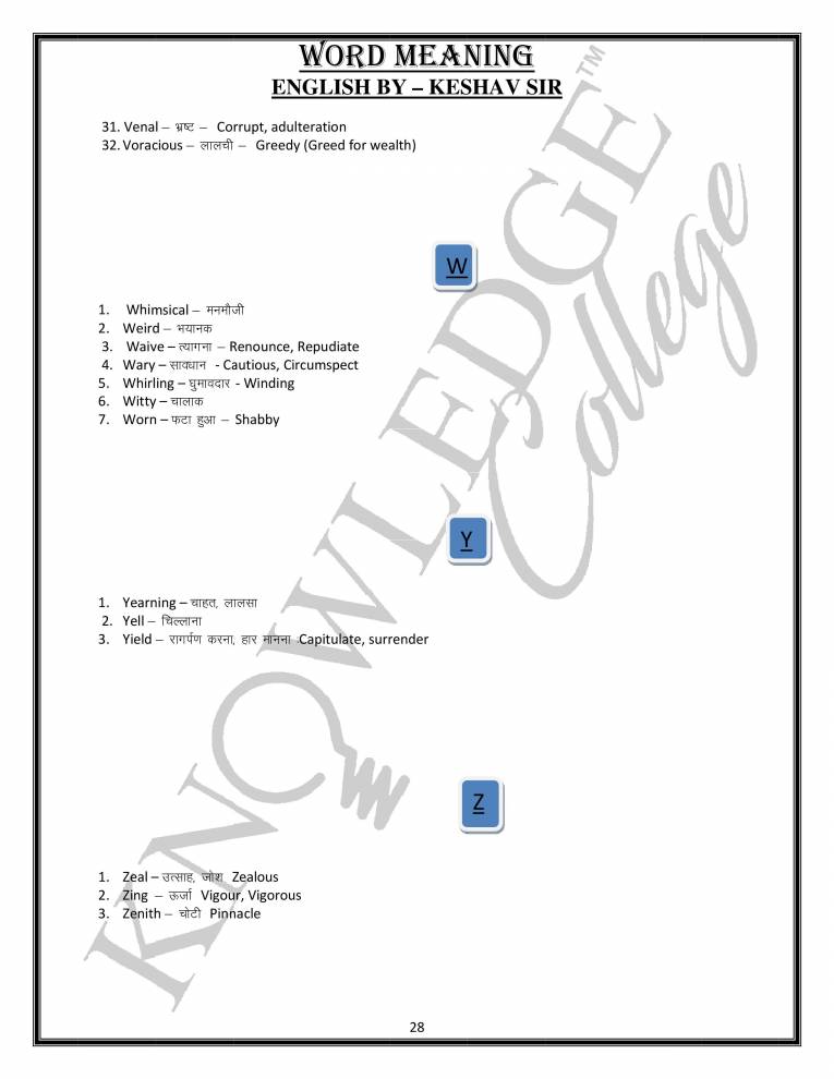 English Word Meanings. - Notes - LearnPick India
