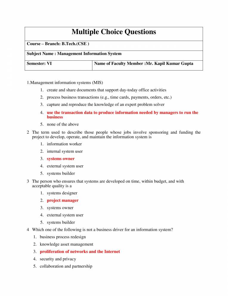 Management Information System MCQ - Notes - LearnPick India