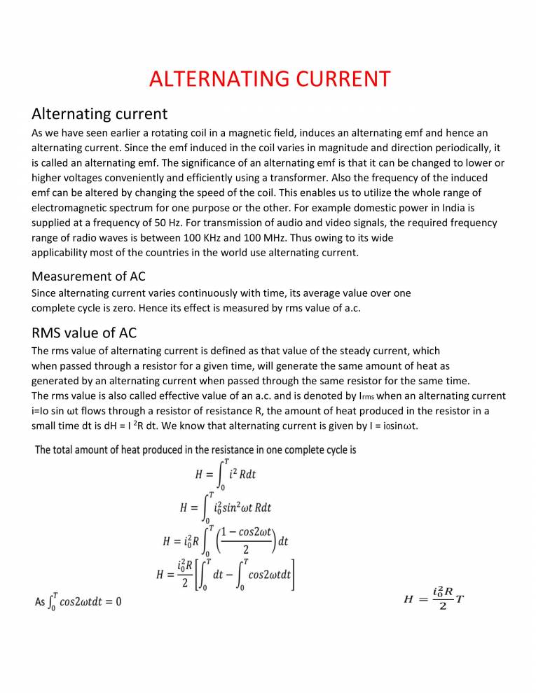 Alternating Current - Notes - LearnPick India