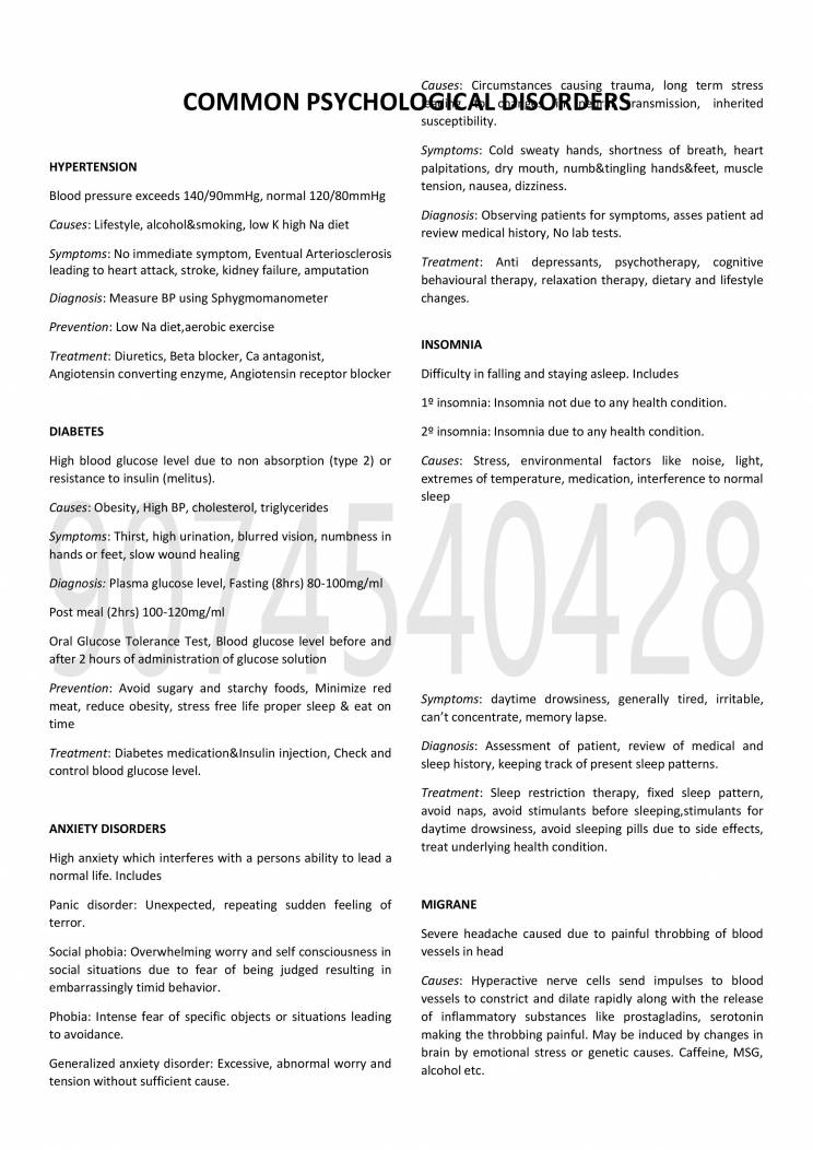 Common Psychological Disorders - Notes - LearnPick India