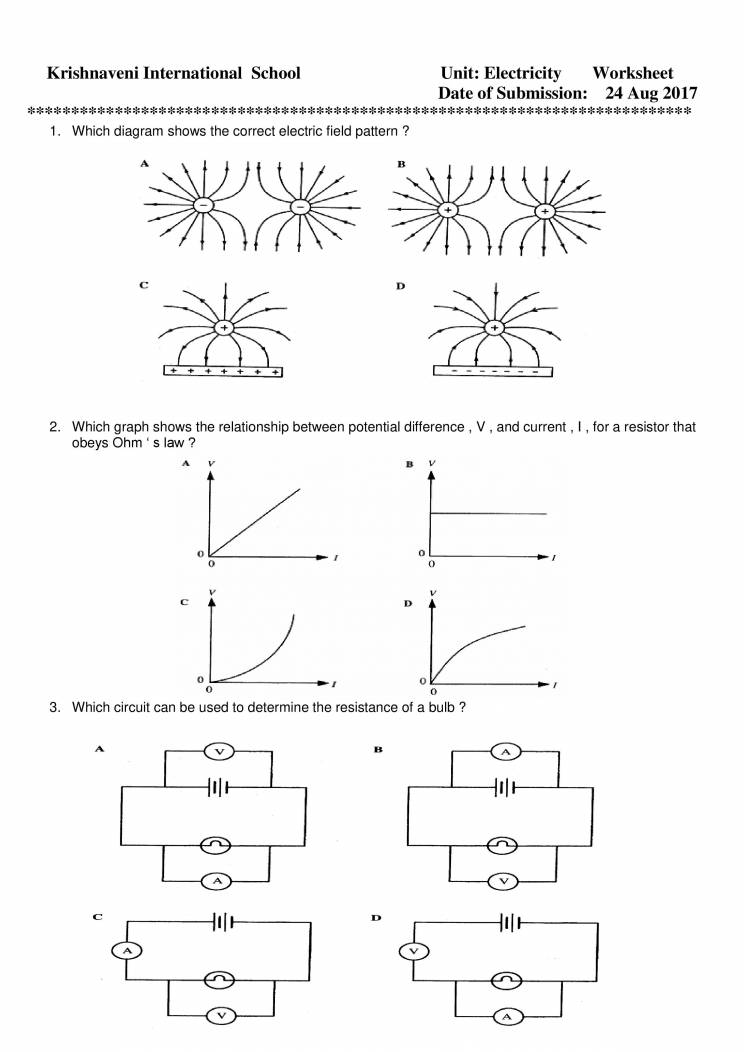 Electricity , Direct Current, Practical Electricity - Worksheets ...