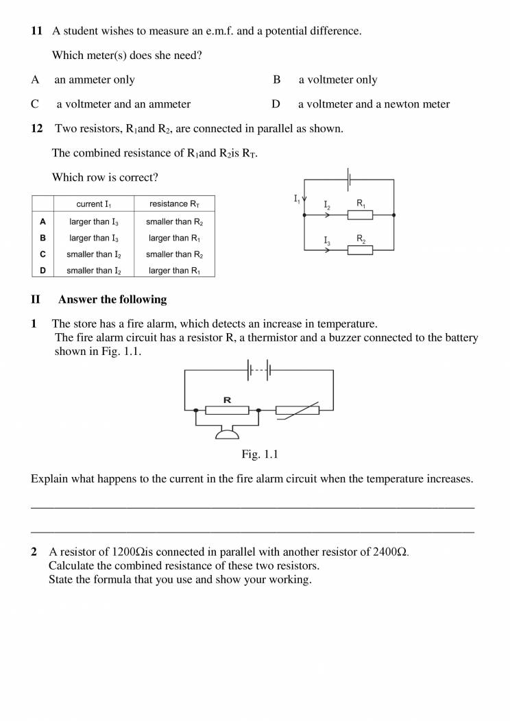 Electricity , Direct Current, Practical Electricity - Worksheets ...