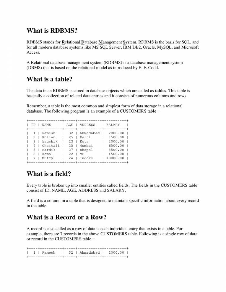RDBMS Concepts - Notes - LearnPick India