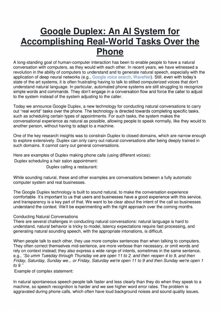 Google Duplex: An AI System For Accomplishing Real-World Tasks Over The ...