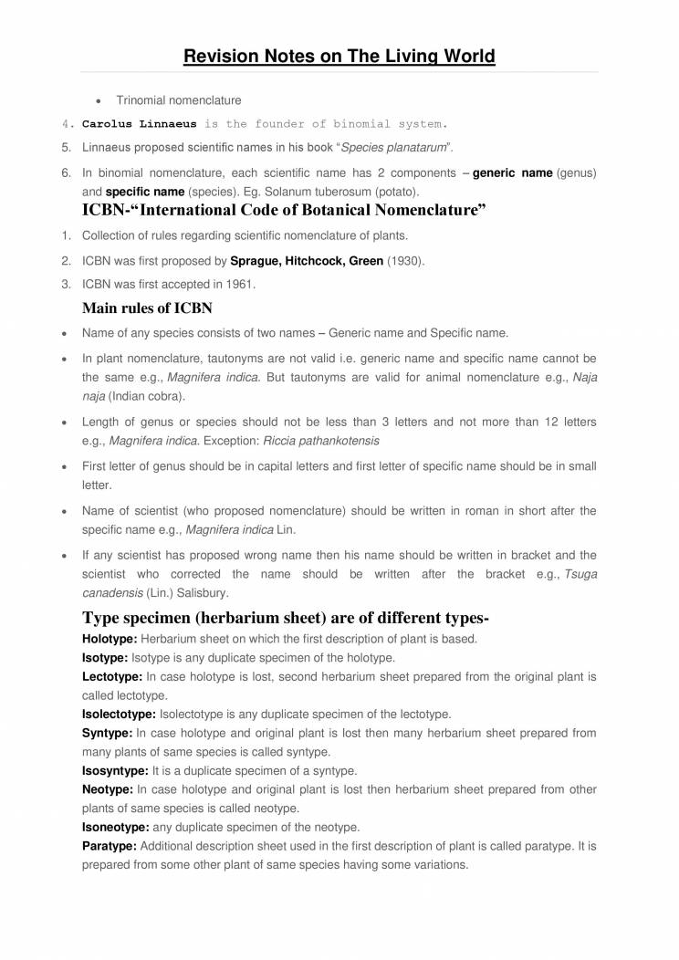 Biology - The Living World - Notes - LearnPick India