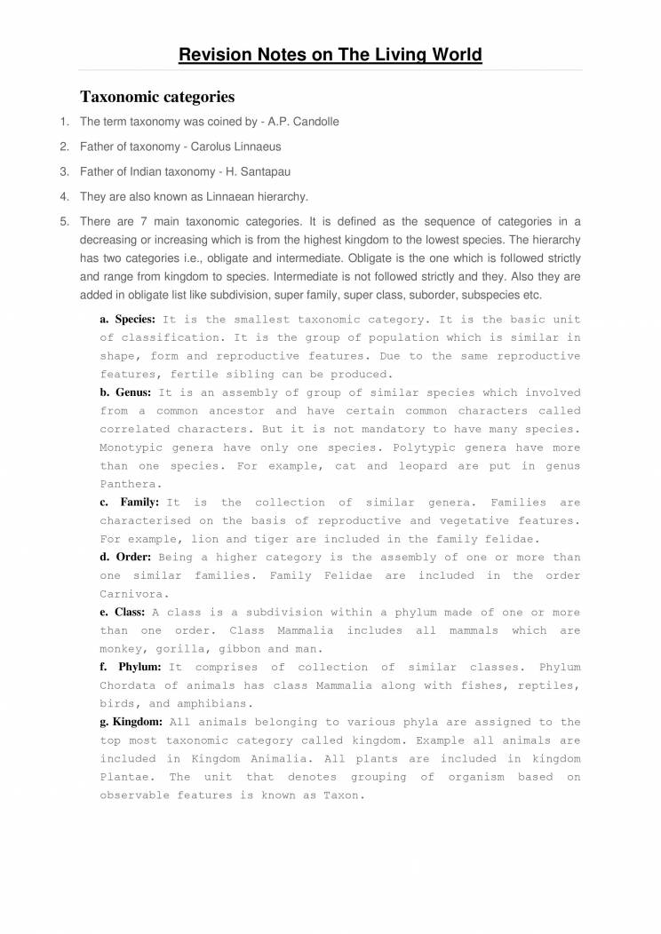 Biology - The Living World - Notes - LearnPick India