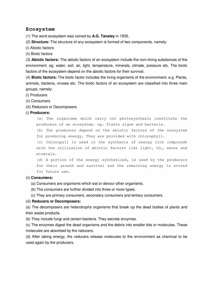 Biology - Ecosystem - Notes - LearnPick India