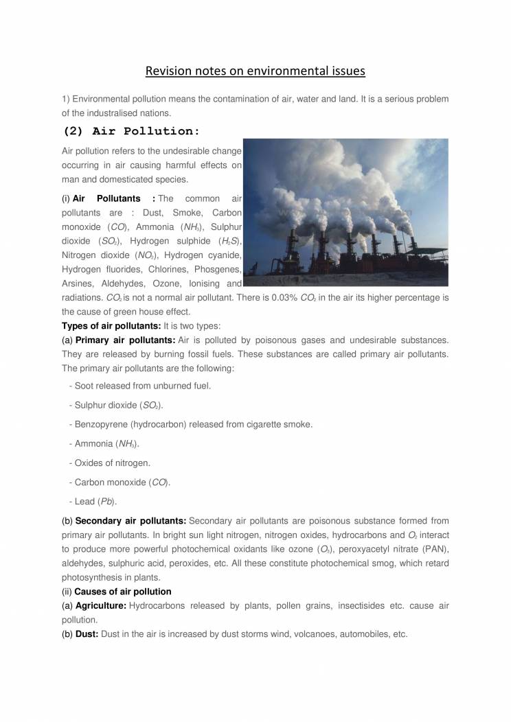 Biology - Environmental Issues - Notes - LearnPick India