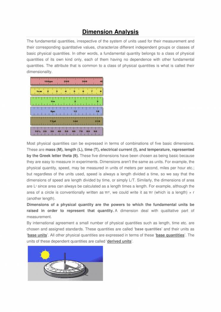 Physics - Dimension Analysis - Notes - LearnPick India