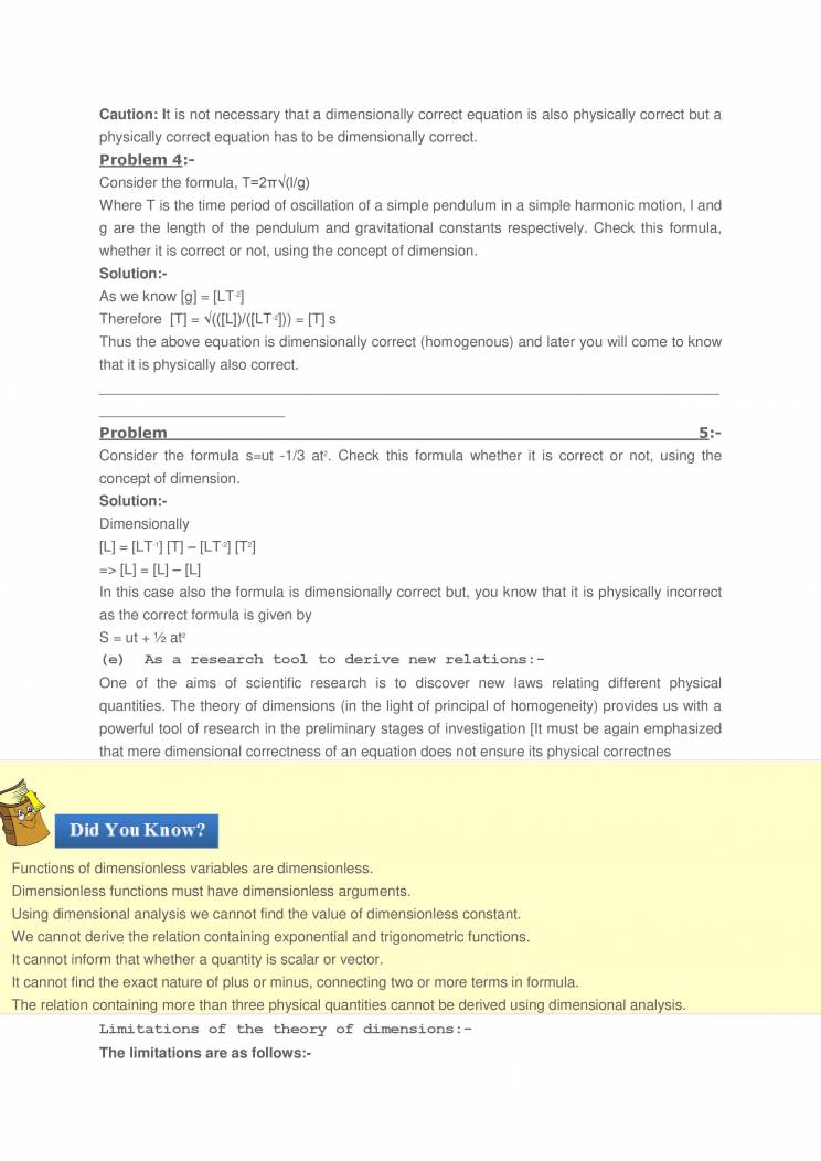 Physics - Applications Of Dimensions - Notes - LearnPick India