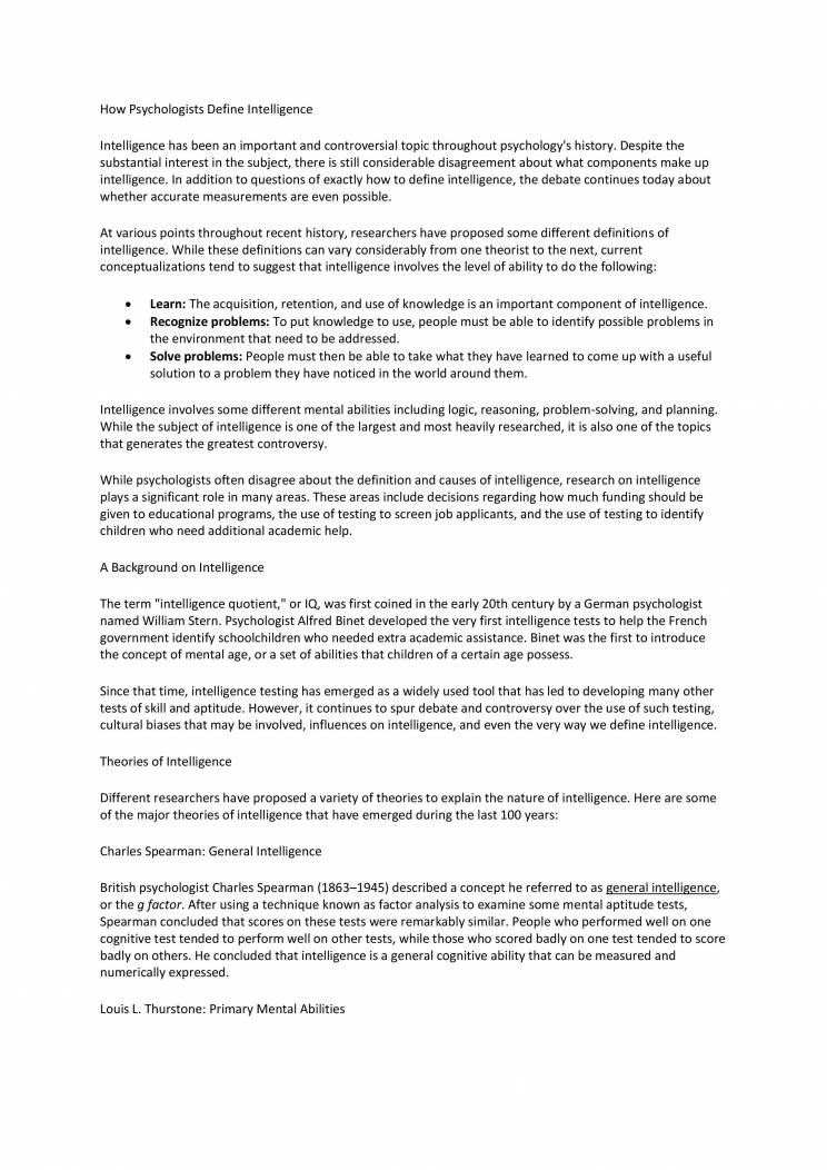 How Psychology Defines Intelligence - Notes - LearnPick India