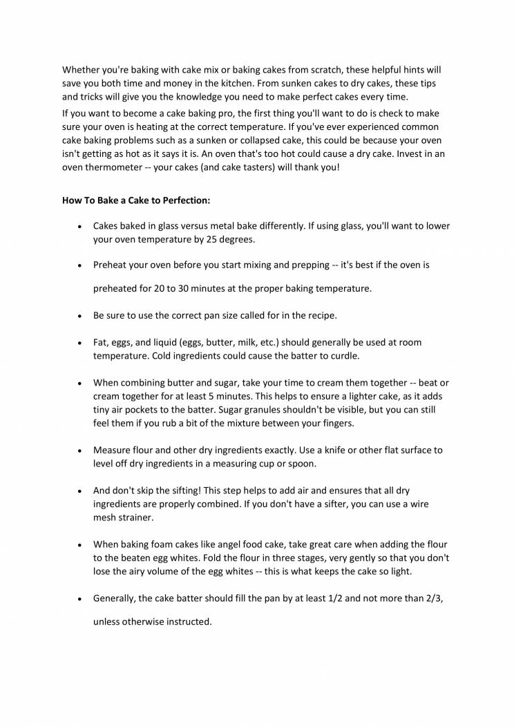 CAKE BAKING - Notes - LearnPick India