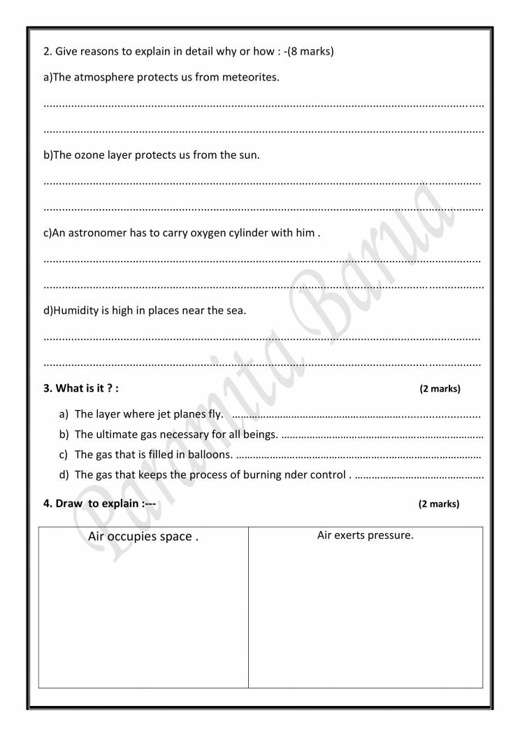 Worksheet For Class 5 On Atmosphere - Notes - LearnPick India