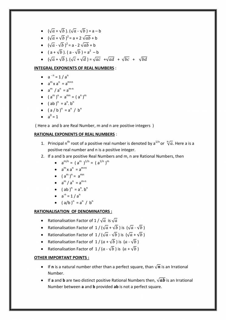 Topic: Number System, Class IX - Notes - LearnPick India