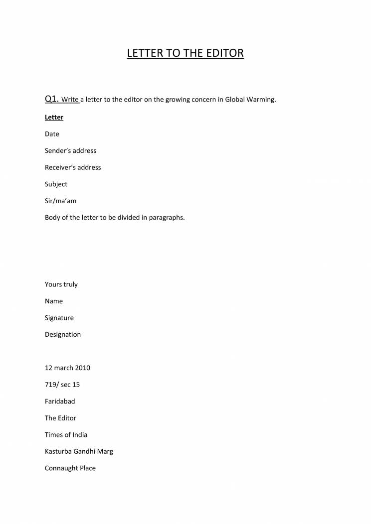 Letter To The Editor - Notes - LearnPick India